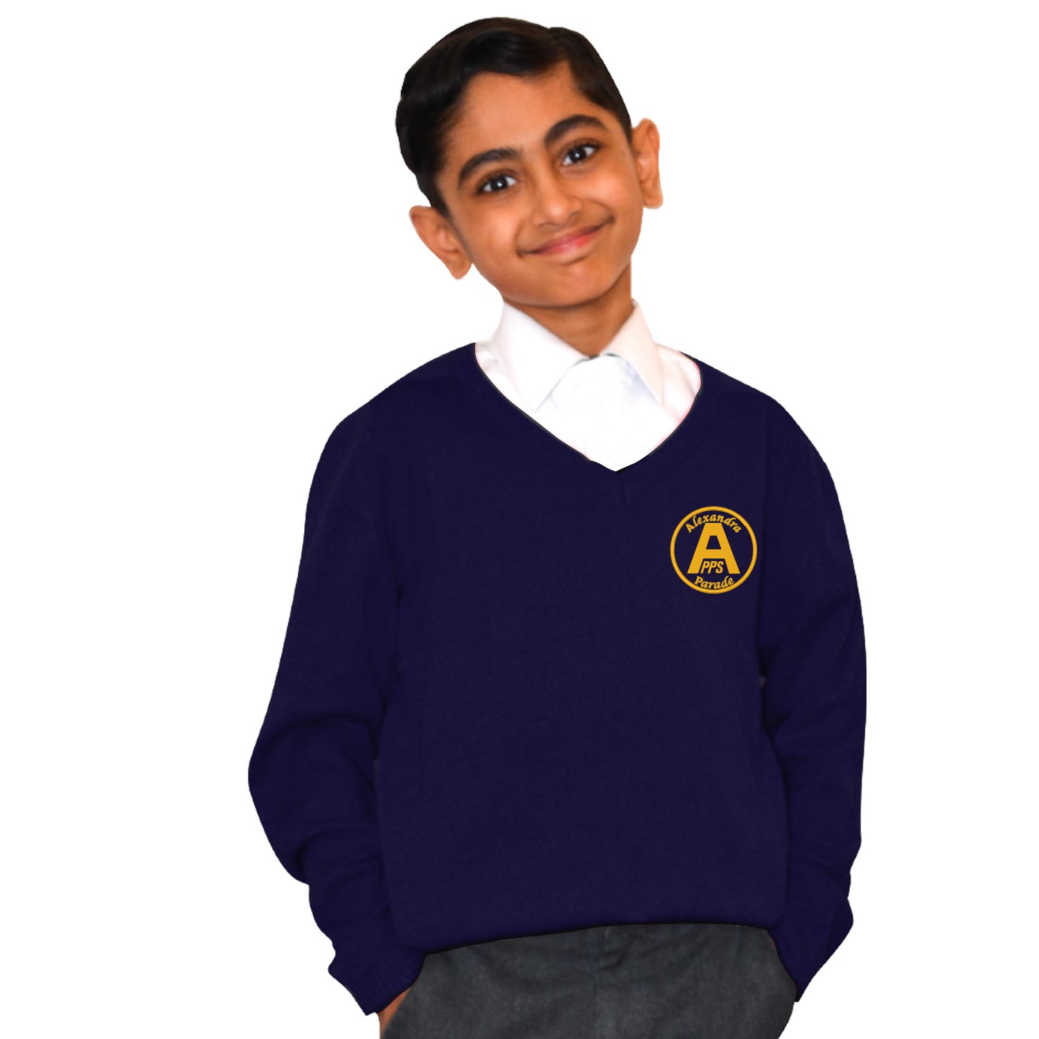 Alexandra Parade Primary Glasgow Knitted V-neck Embroidered - ckl.uk.com